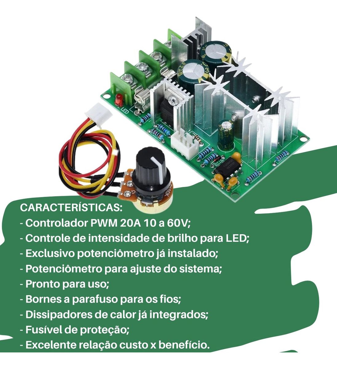 Controlador Regulador PWM 10-60V 20A Controle Rotação De Motor Dc ...