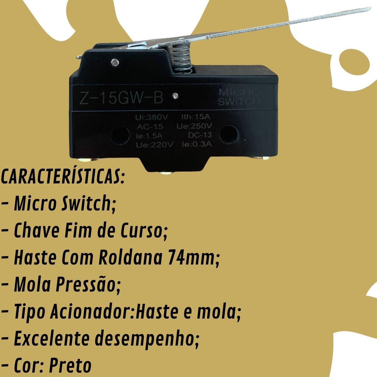 Chave Interruptor Micro Switch Z-15GW-B Com Haste Longa - Smartcomp seu ...