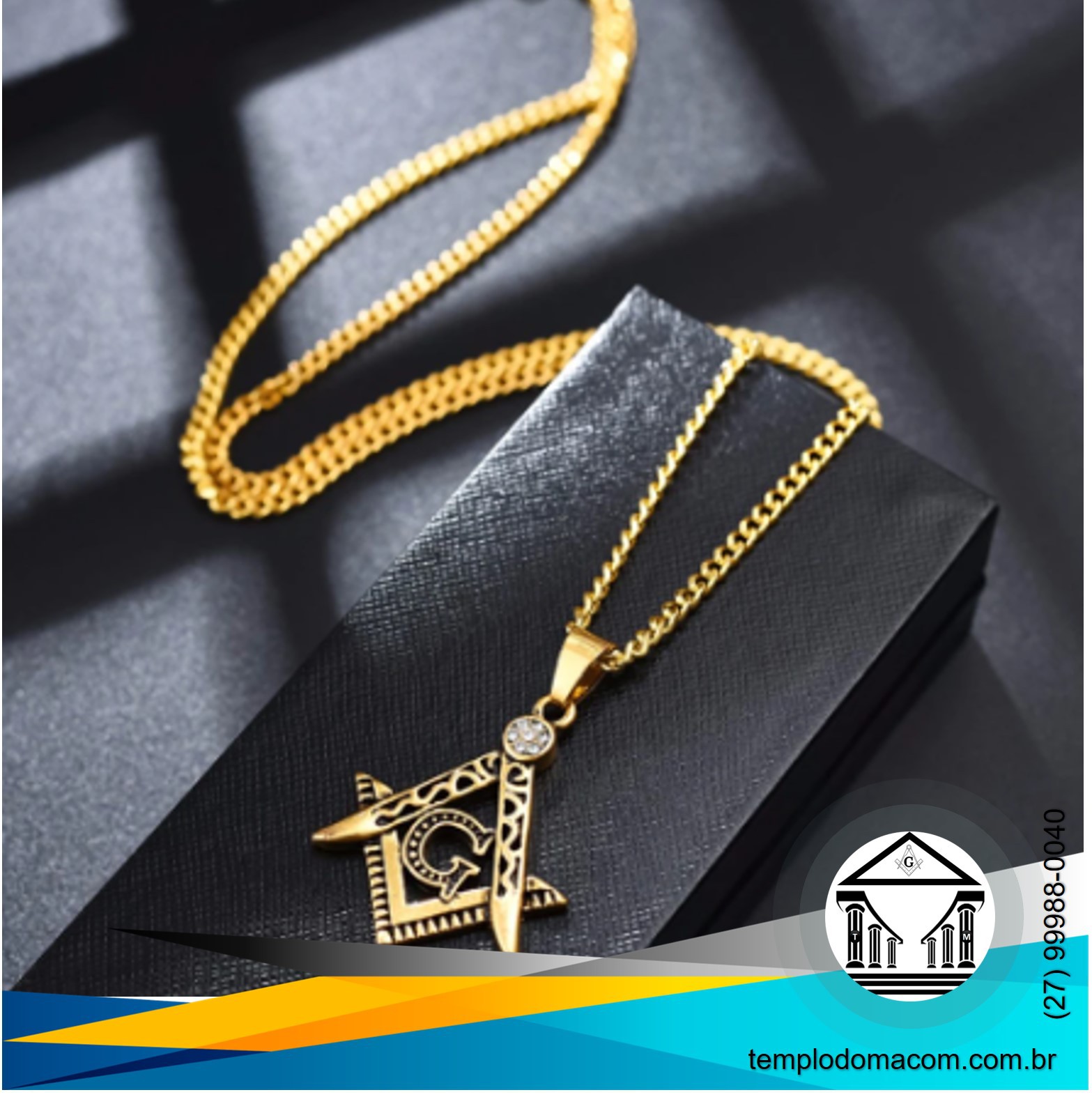 Colar com Pingente Maçônico Esquadro e Compasso - Templo do Maçom ...