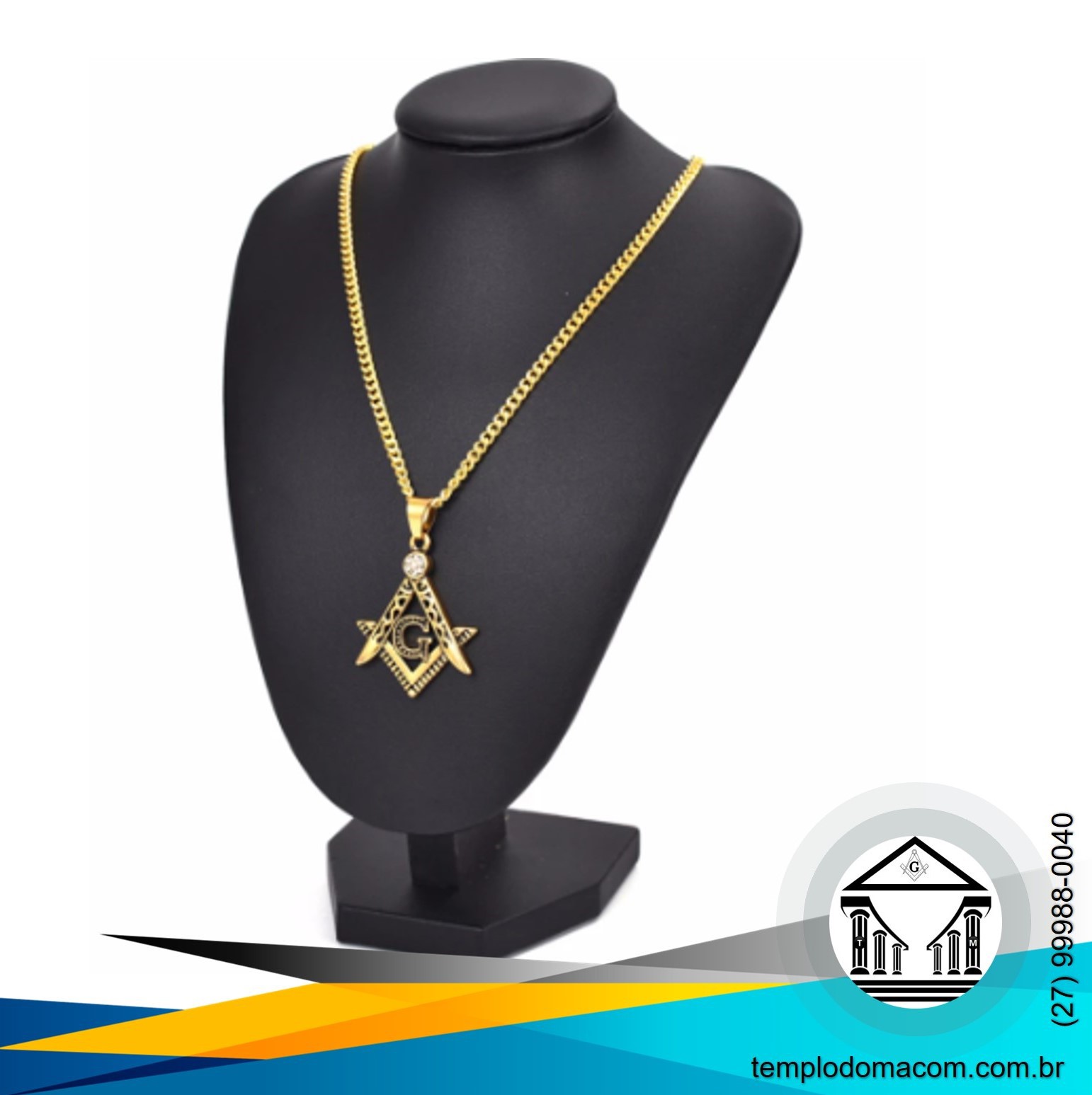 Colar com Pingente Maçônico Esquadro e Compasso - Templo do Maçom ...