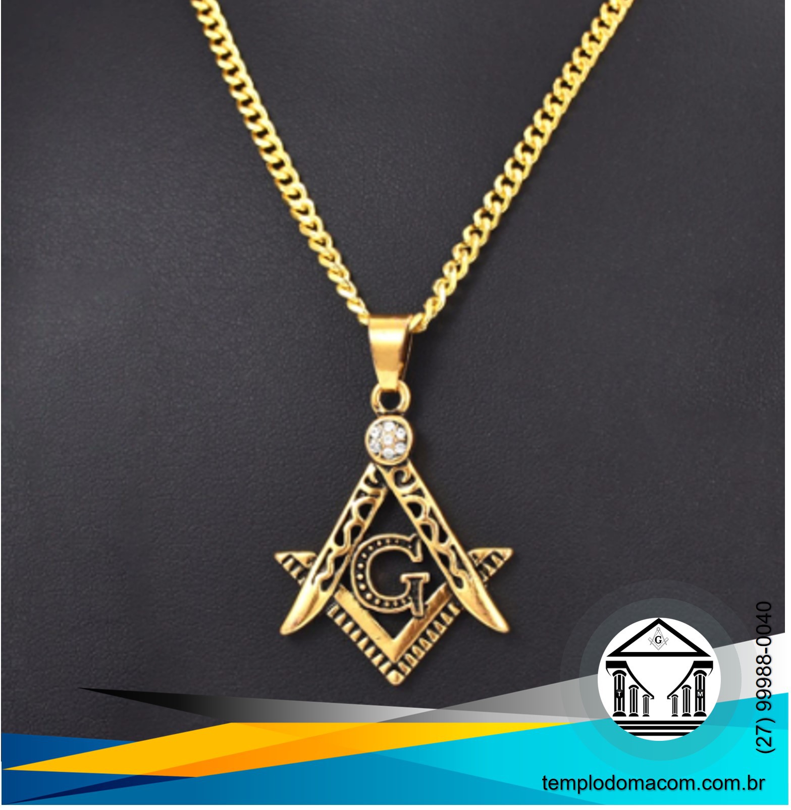 Colar com Pingente Maçônico Esquadro e Compasso - Templo do Maçom ...
