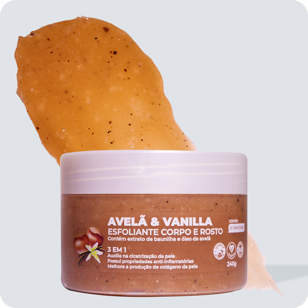 Esfoliante Corpo e Rosto Avelã & Vanilla - Miss Lary Cosméticos Veganos