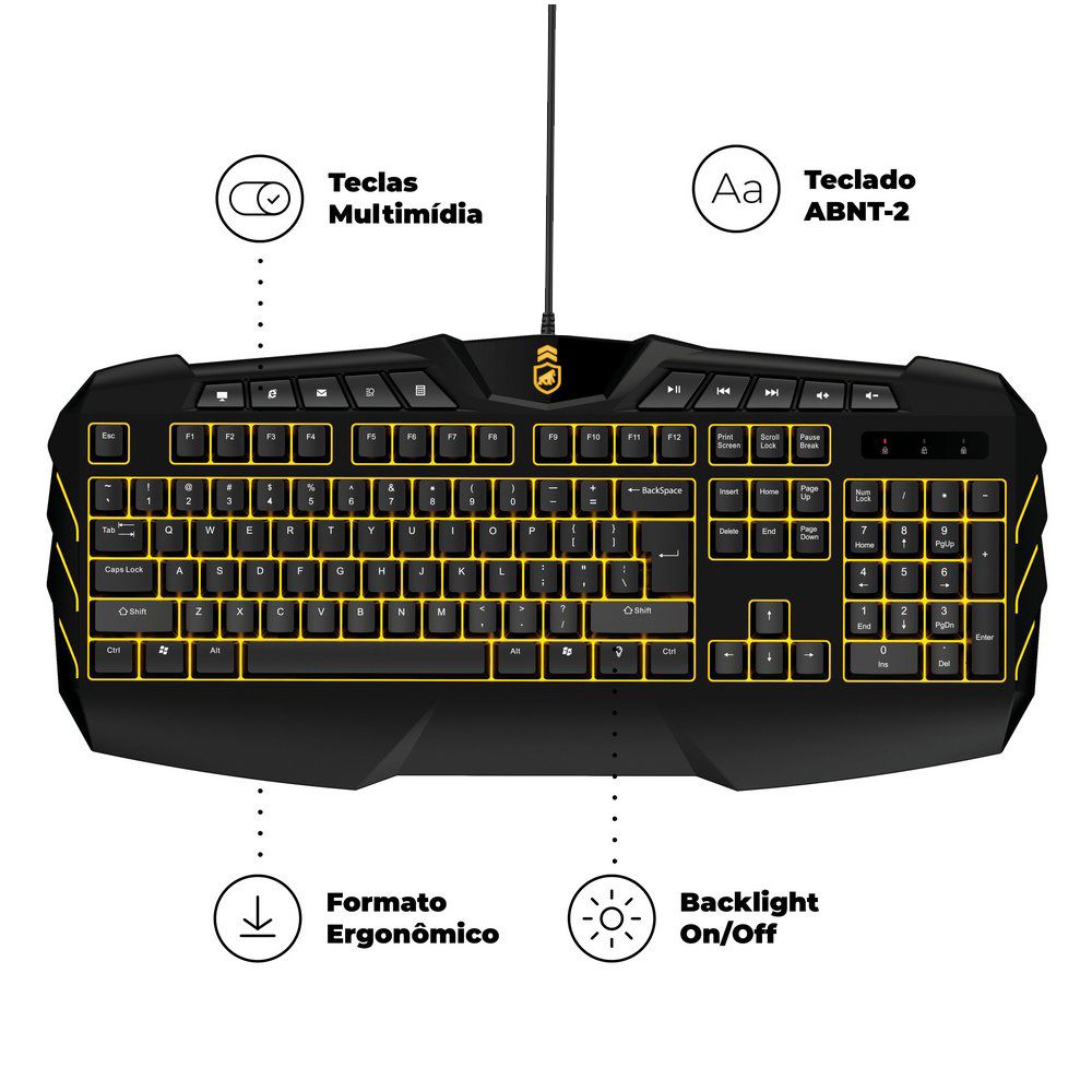 Teclado Gamer Membrana ABNT2 USB e cabo 1,5m no Atacado Gshield ...