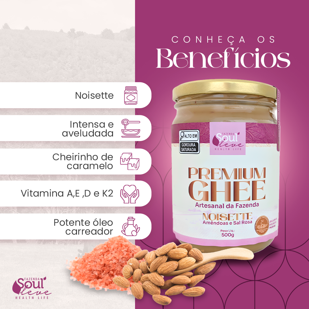 Ghee de Nata Noisette com amêndoas e sal rosa - Fazenda Soul Leve - Fazenda Soul Leve