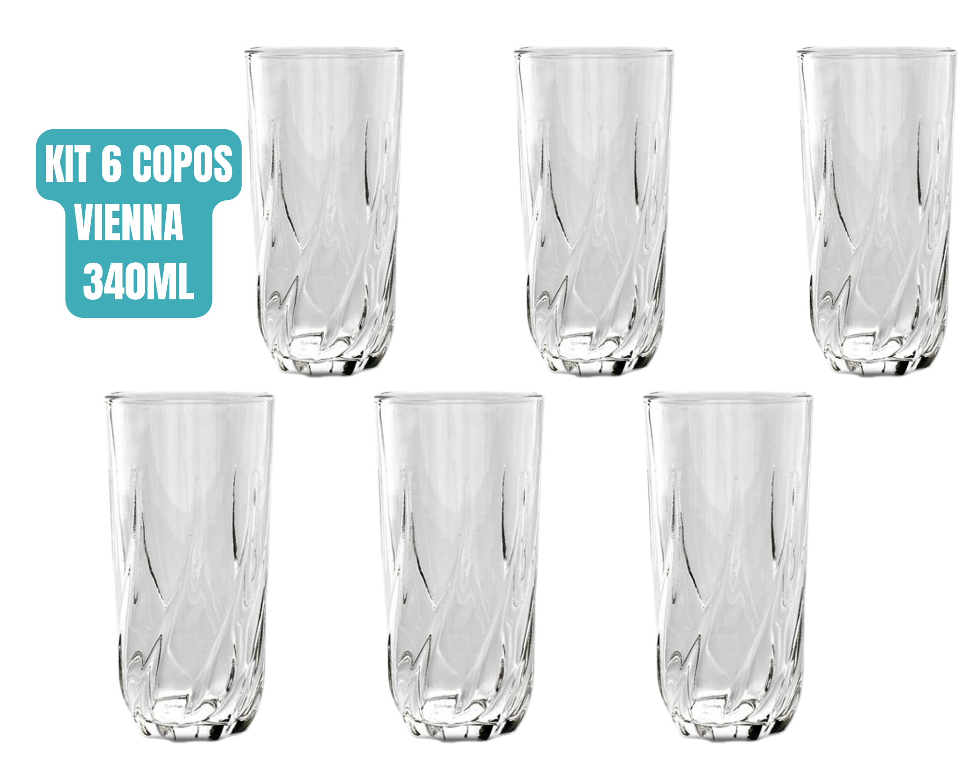 Jogo De Copos Vidro Suco Água Refri 340ml Kit C/ 6pcs Vienna - Uppi Store