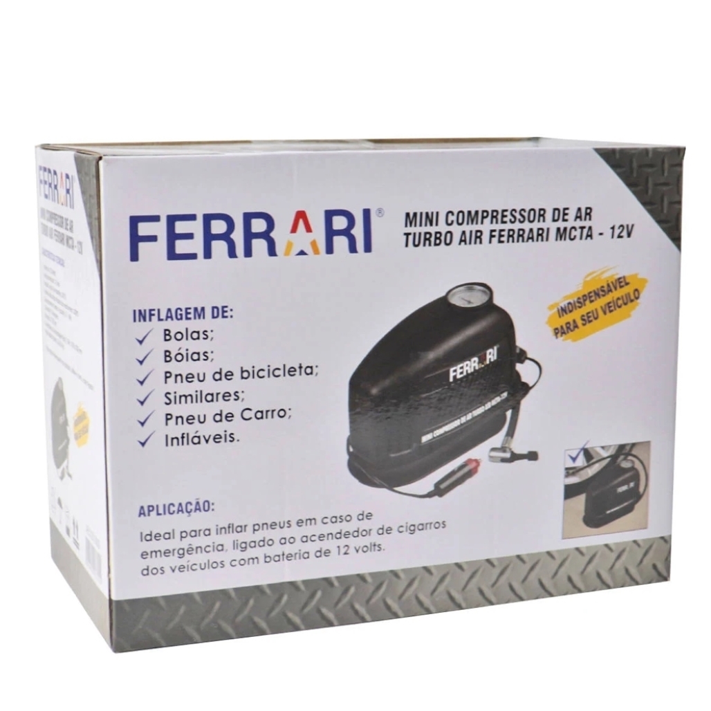 Compressor de Ar Ferrari Mini 12V Portátil E Eficiente Para Emergência ...
