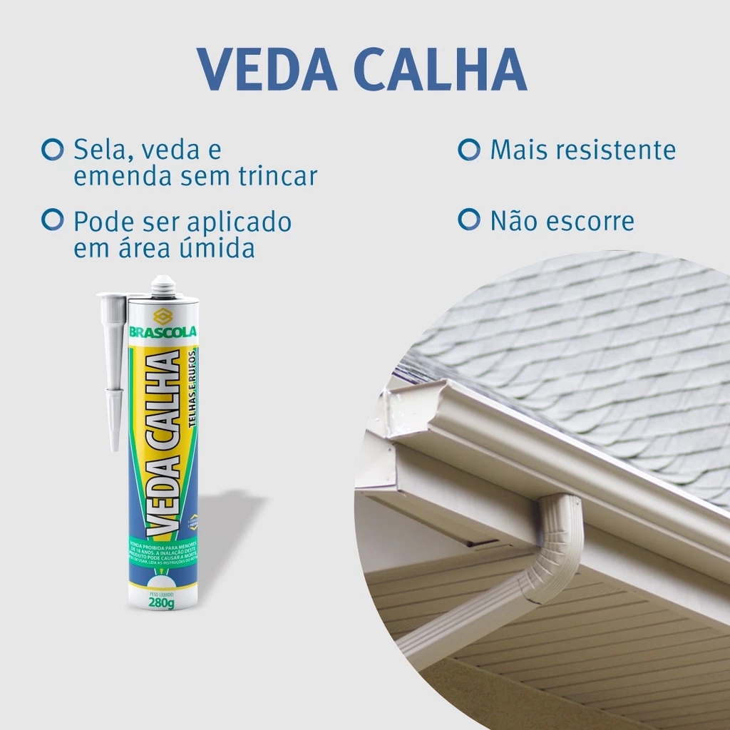 Cola Veda Calha Transparente 280g Brascola Impermeabilização Eficaz ...
