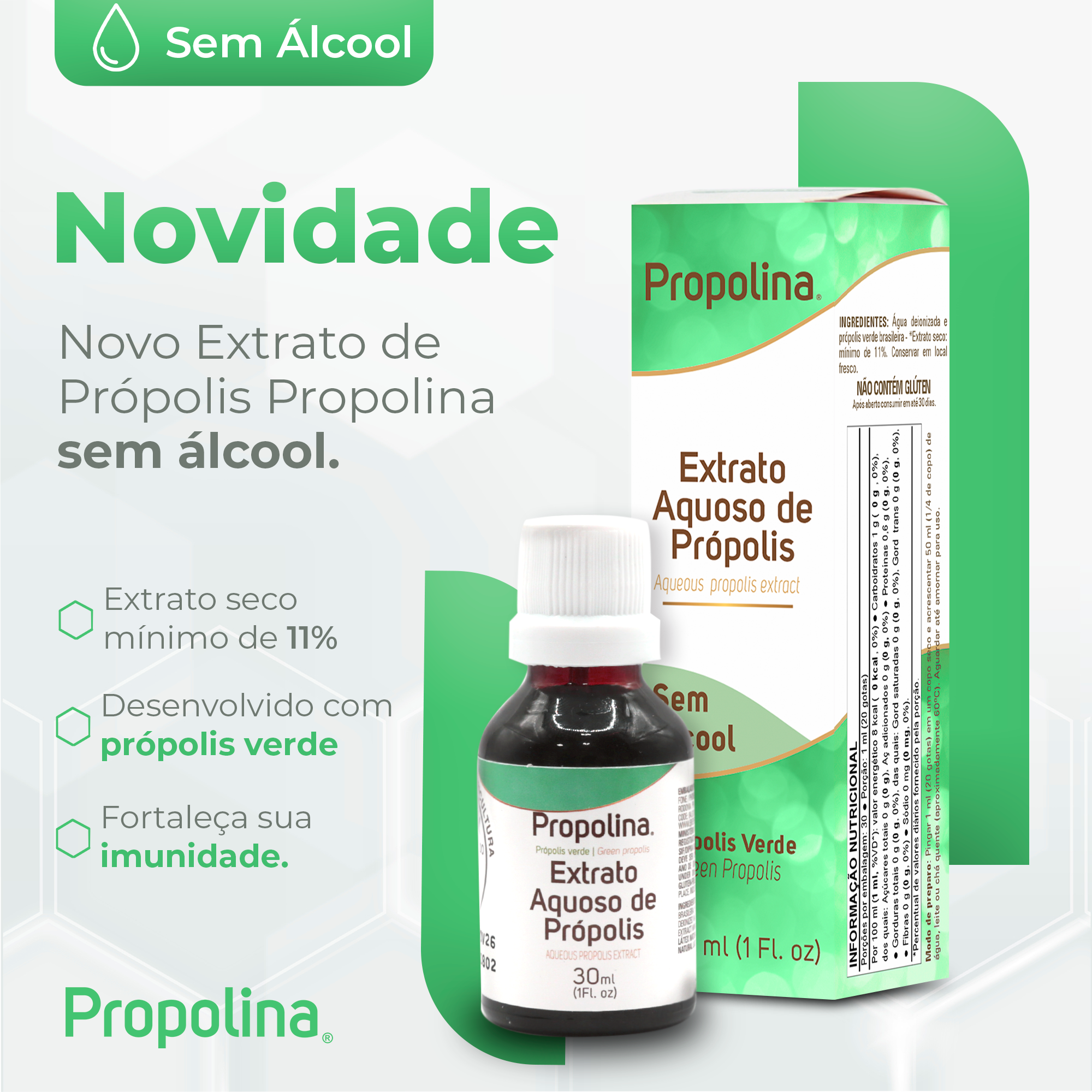 PROPOLINA 11% - EXTRATO AQUOSO DE PRÓPOLIS VERDE - 30ML (SEM ÁLCOOL ...