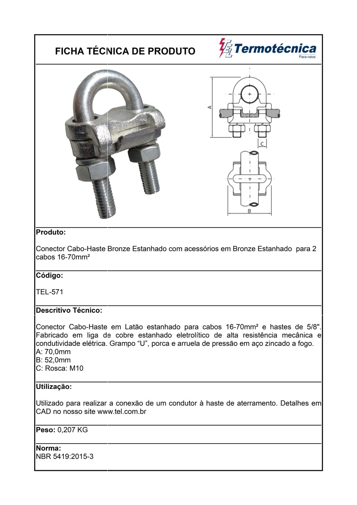 Conector Cabo-Haste Em Bronze Estanhado P/ 2 Cabos Com Acessorios Em ...