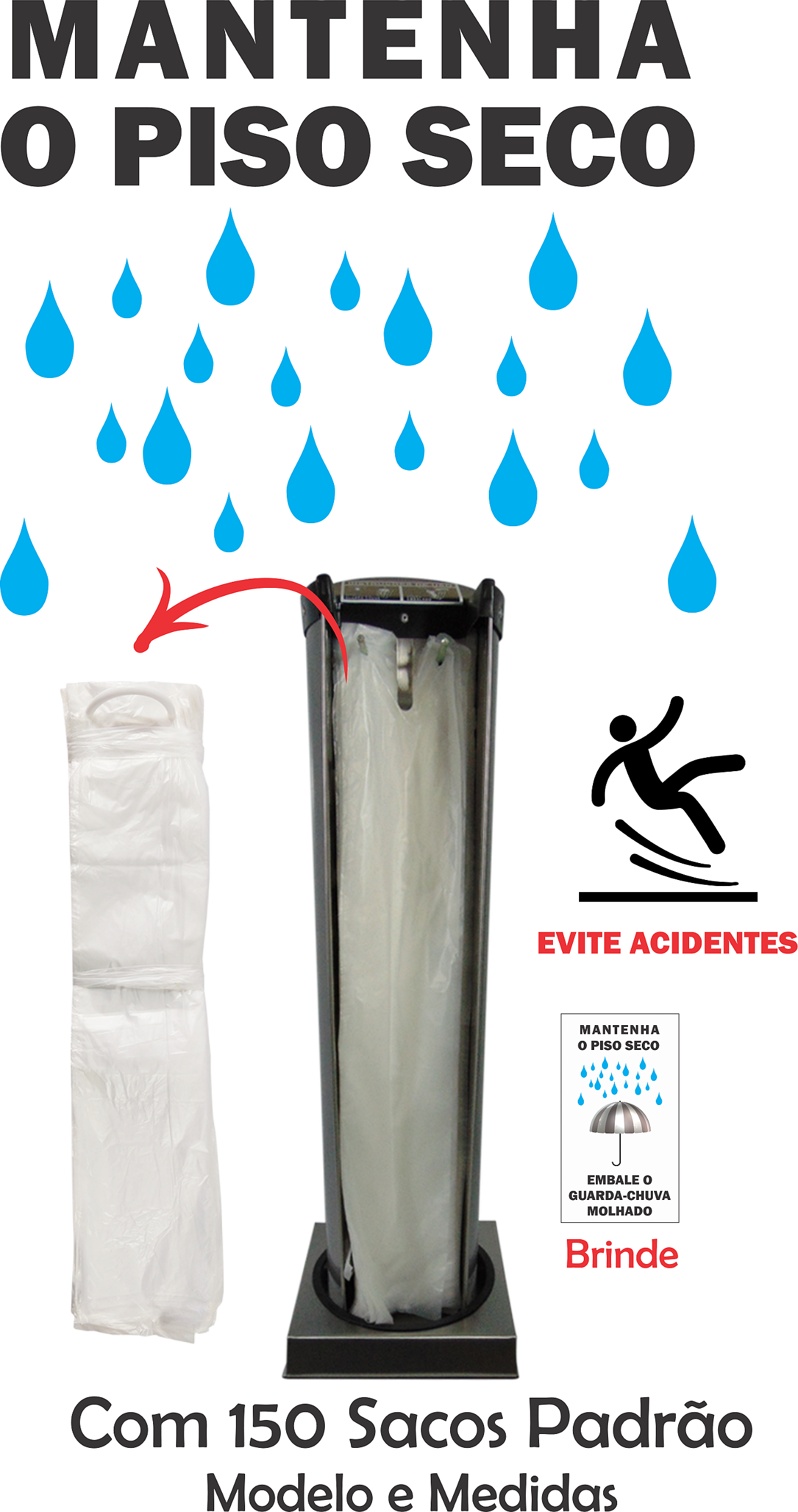 Embalador de Guarda-Chuvas inox Premium Com Sacos - SindicoShop