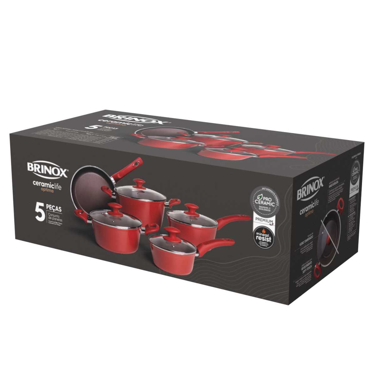 Jogo de Panelas Brinox Optima 5 Peças Indução 4.5mm Revestimento ...