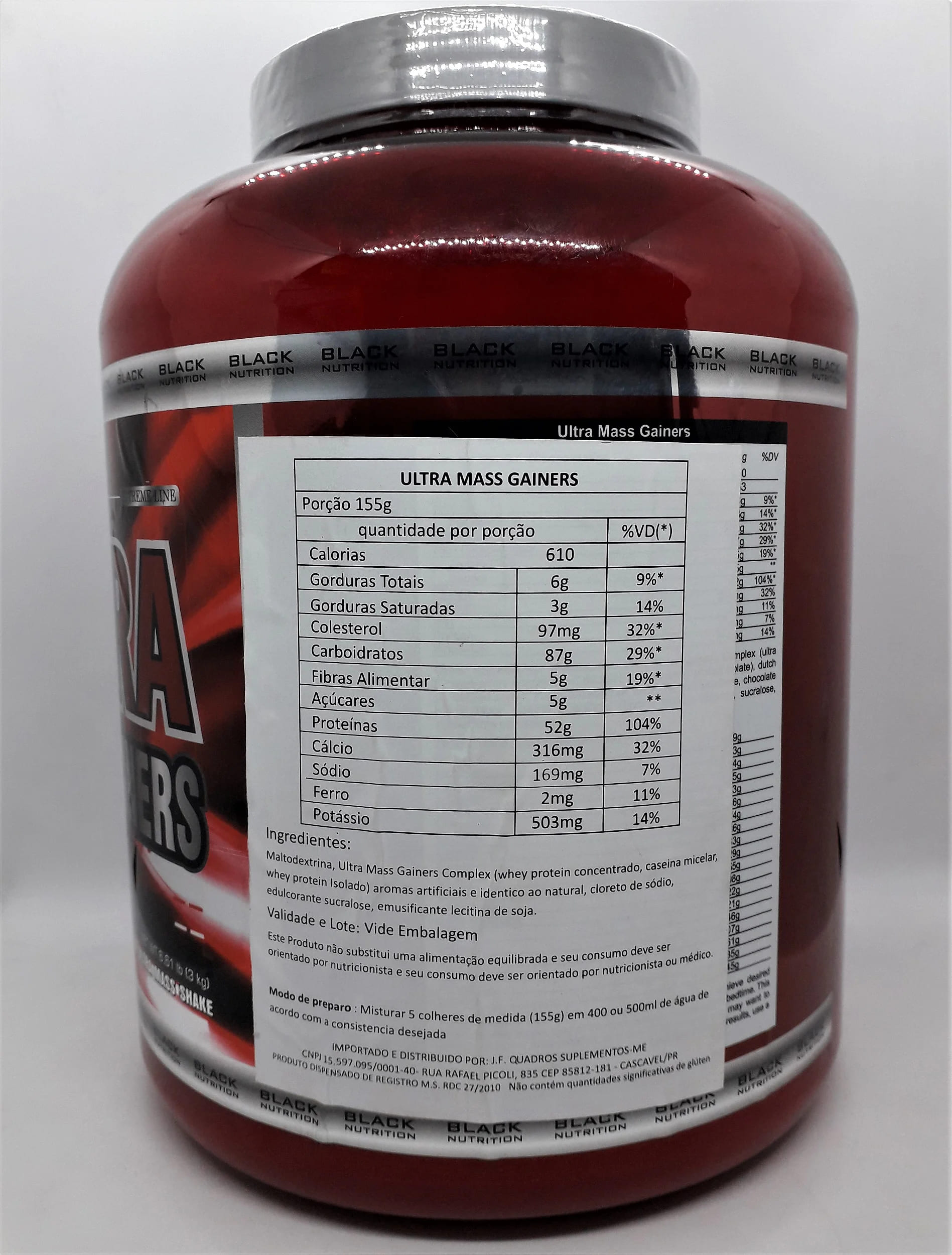 Hipercalórico Ultra Mass Gainers Black Nutrition 3kg (Pote) - Todos os ...