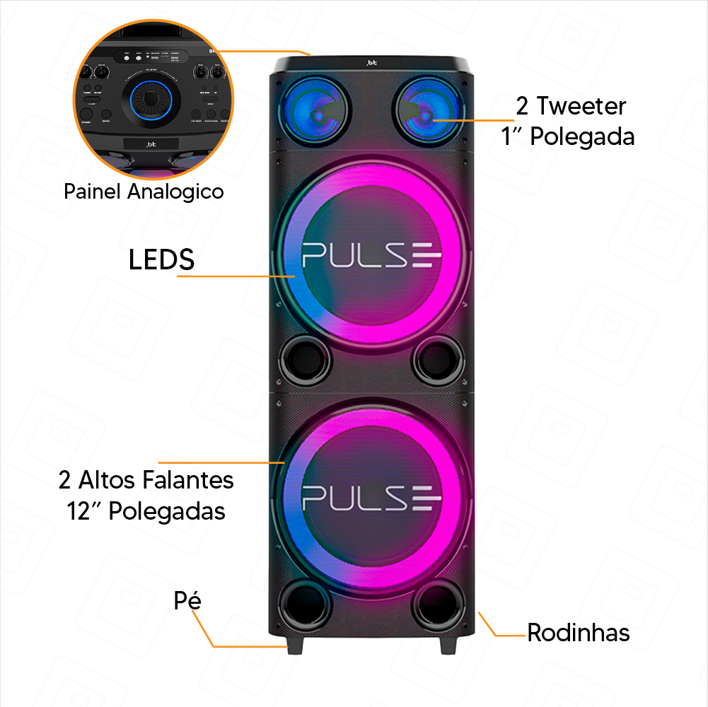 Caixa de Som Torre Double Pulse SP508 12'' 2300W - 1 Mic l Sanbox - Sanbox