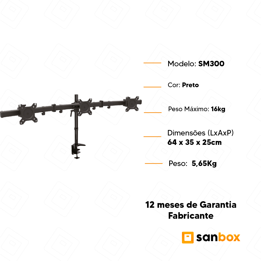 Suporte de Mesa Sumay Sm300 3TV e Monitor 13"a27"pol l Sanbox - Sanbox