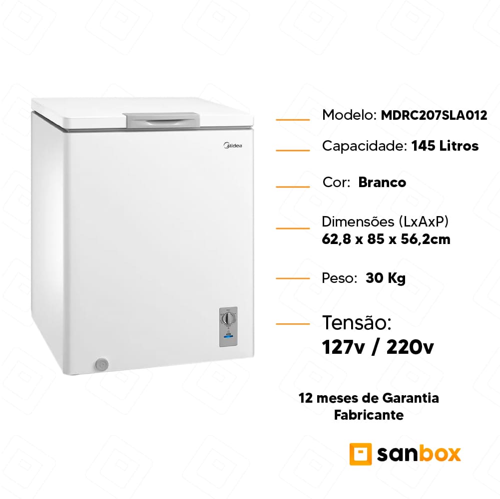 Freezer Midea Horizontal 145L – Compacto e Eficiente l Sanbox - Sanbox