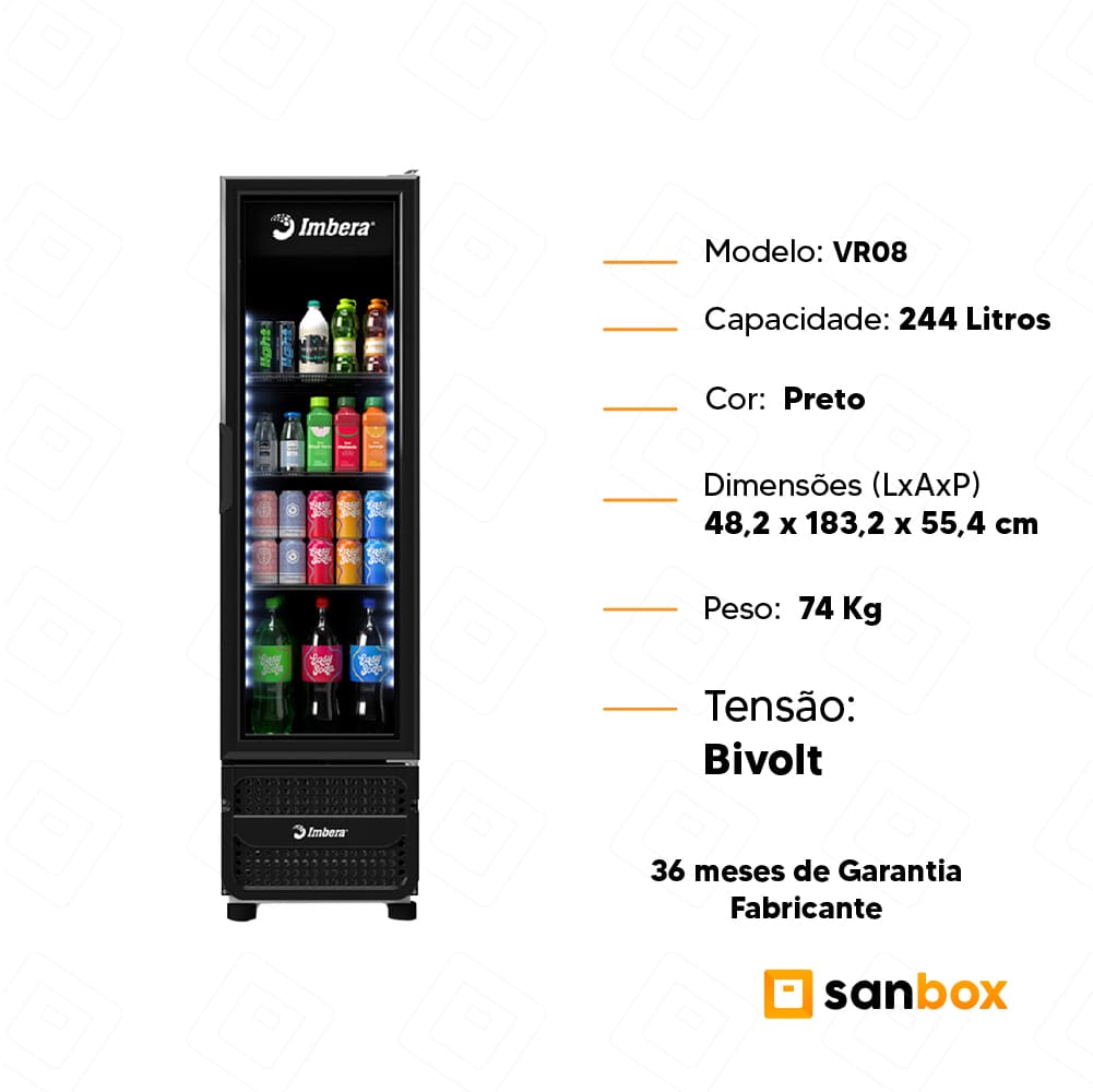 Expositor Vertical Imbera VR08 Full Black 244L - Bivolt - Sanbox