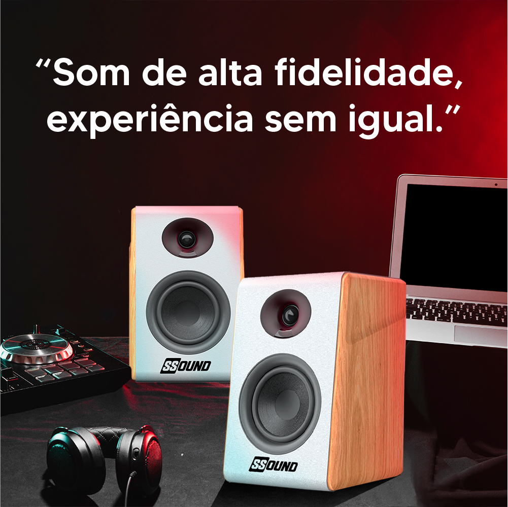 Monitor de Áudio Ssound SS-003 80W RMS Bluetooth/Optical/USB/RCA-Branco ...