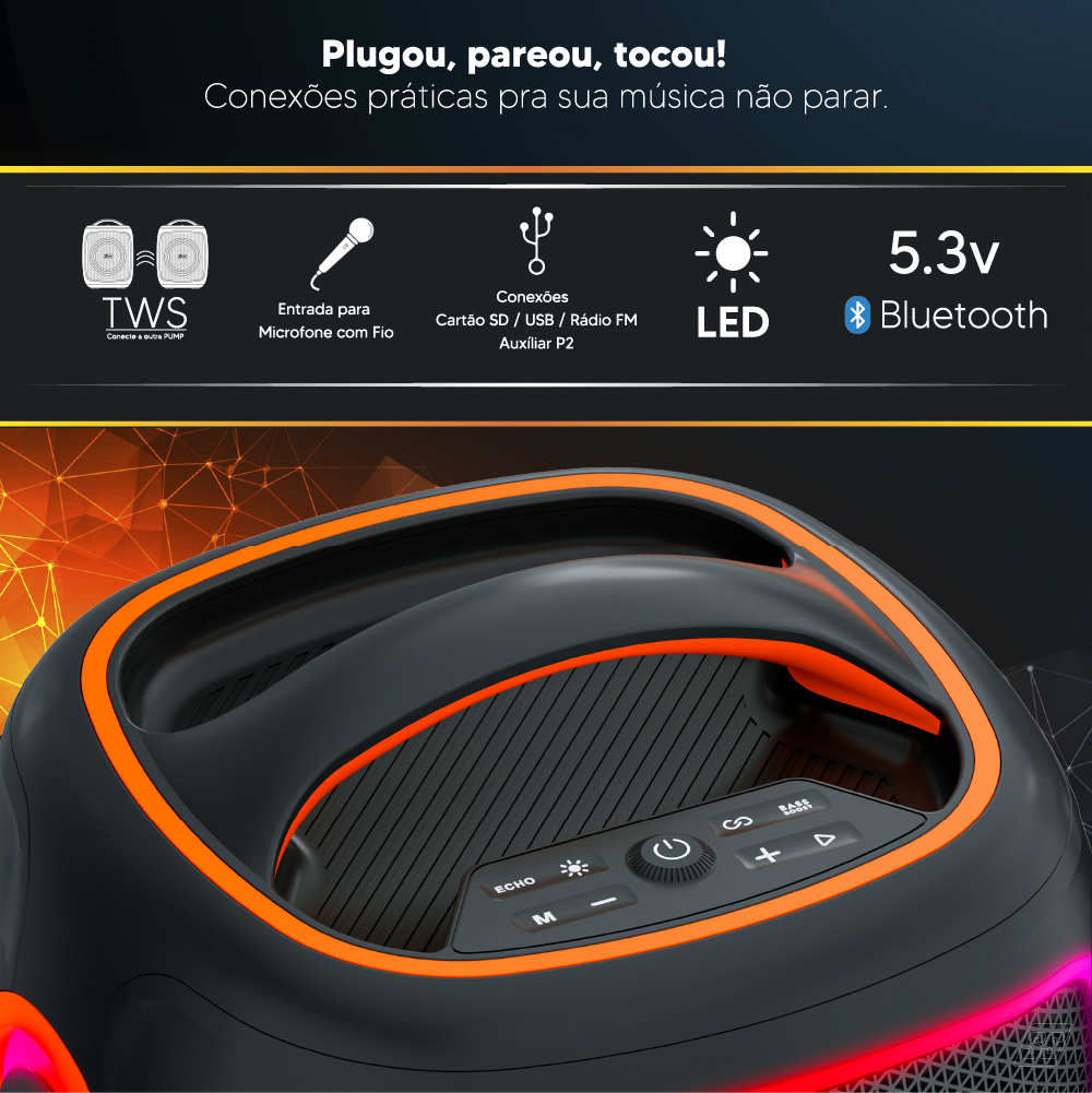 Caixa de Som Ssound Pump Cubo Portatil Preto LED Bluetooth TWS - 420 ...