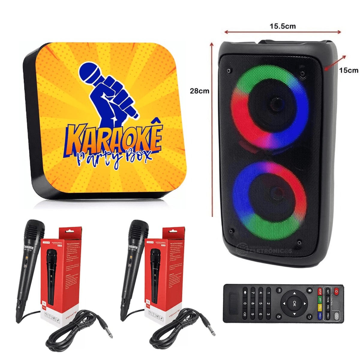 Karaokê Party Box Profissional +2 Microfones + Caixa de Som +De 2000 ...