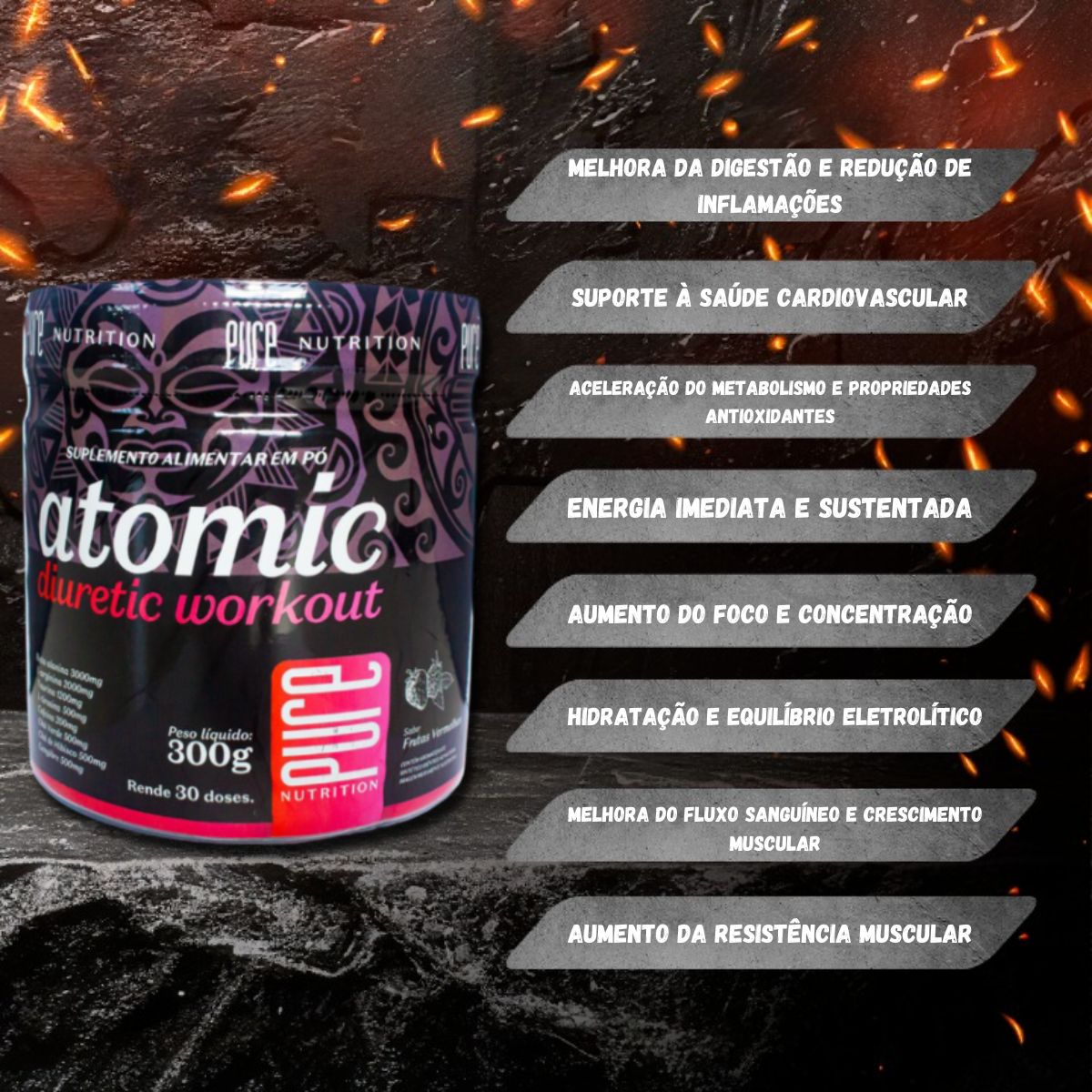 Atomic Diuretic Workout Efervecente - 300g - Pure Nutrition