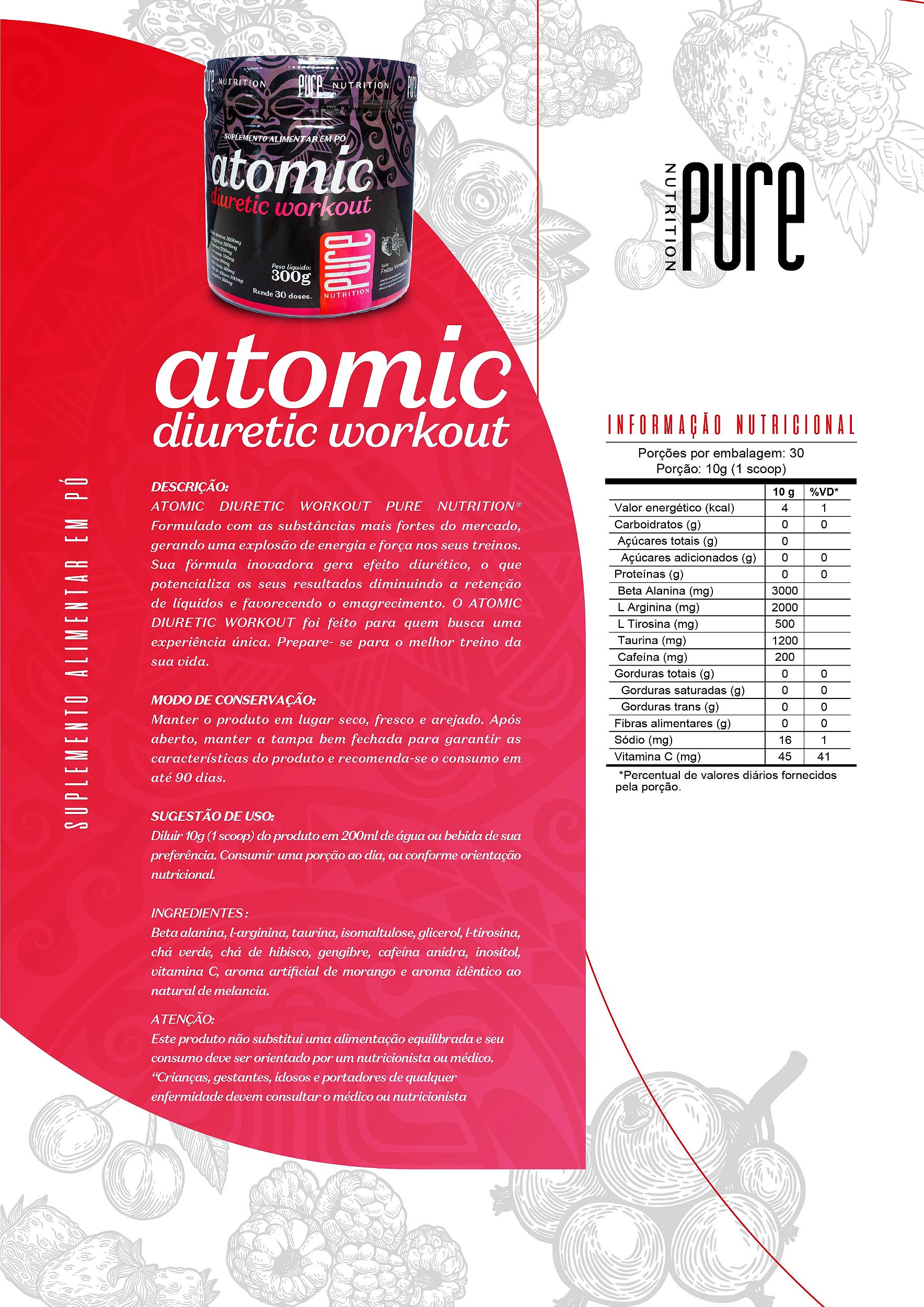 Atomic Diuretic Workout Efervecente - 300g - Pure Nutrition