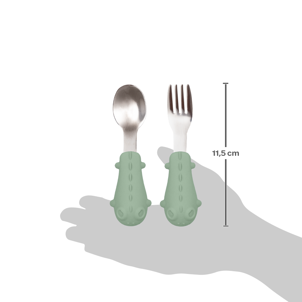 Kit Talheres Cabo em Silicone Verde - Buba - Girafinha