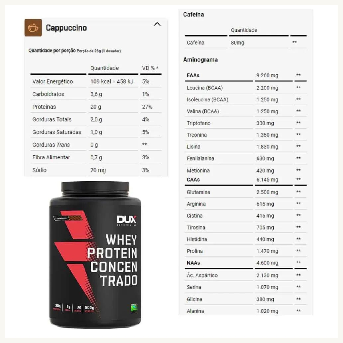 WHEY PROTEIN CONCENTRADO 900Gr - DUX NUTRITION - RBR SUPLEMENTOS