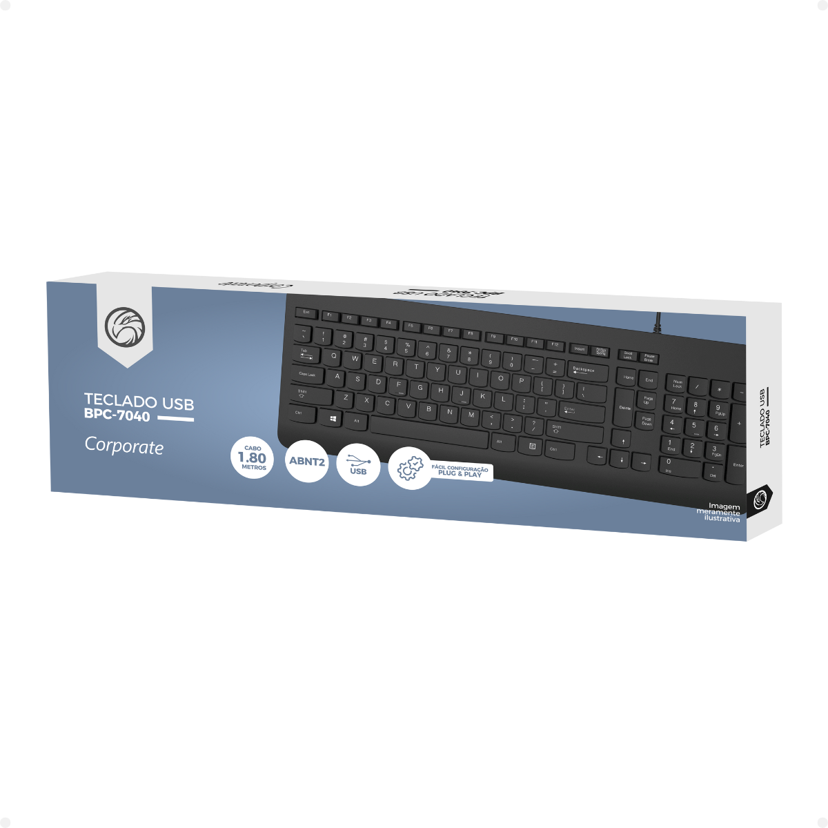TECLADO USB BRAZILPC BPC-7040 TECLA PERFIL BAIXO PRETO 1.8M BOX I - GPJ