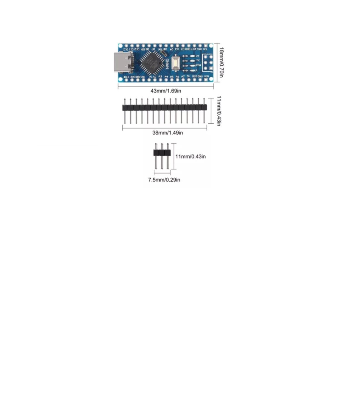 Placa Nano V3.0 Atmega328P - USB tipo C - ACEPIC Tecnologia