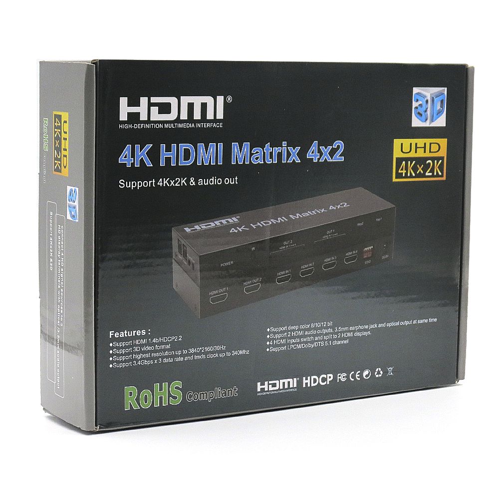 Splitter Switch Matrix 4x2 HDMI 4k 2k - Ion Cabos