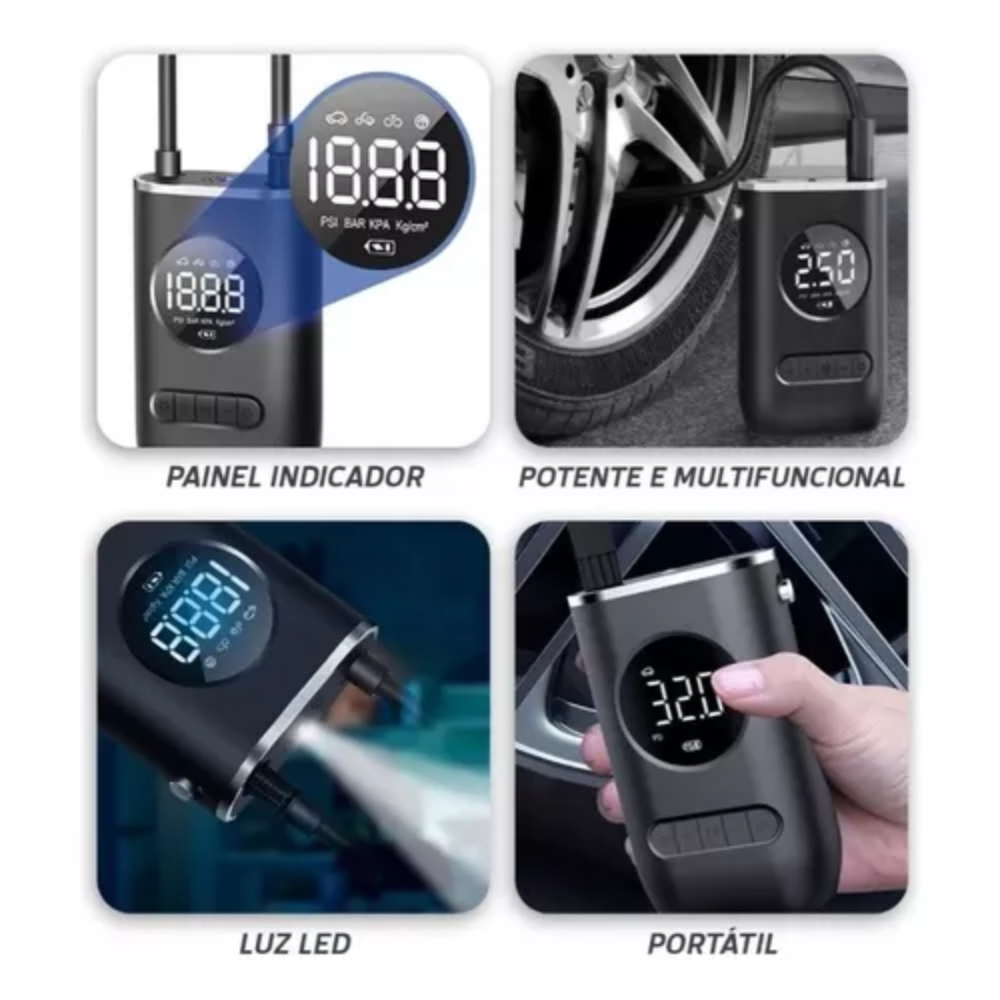 Compressor de Ar Digital Portátil Recarregável 150psi - Ion Cabos