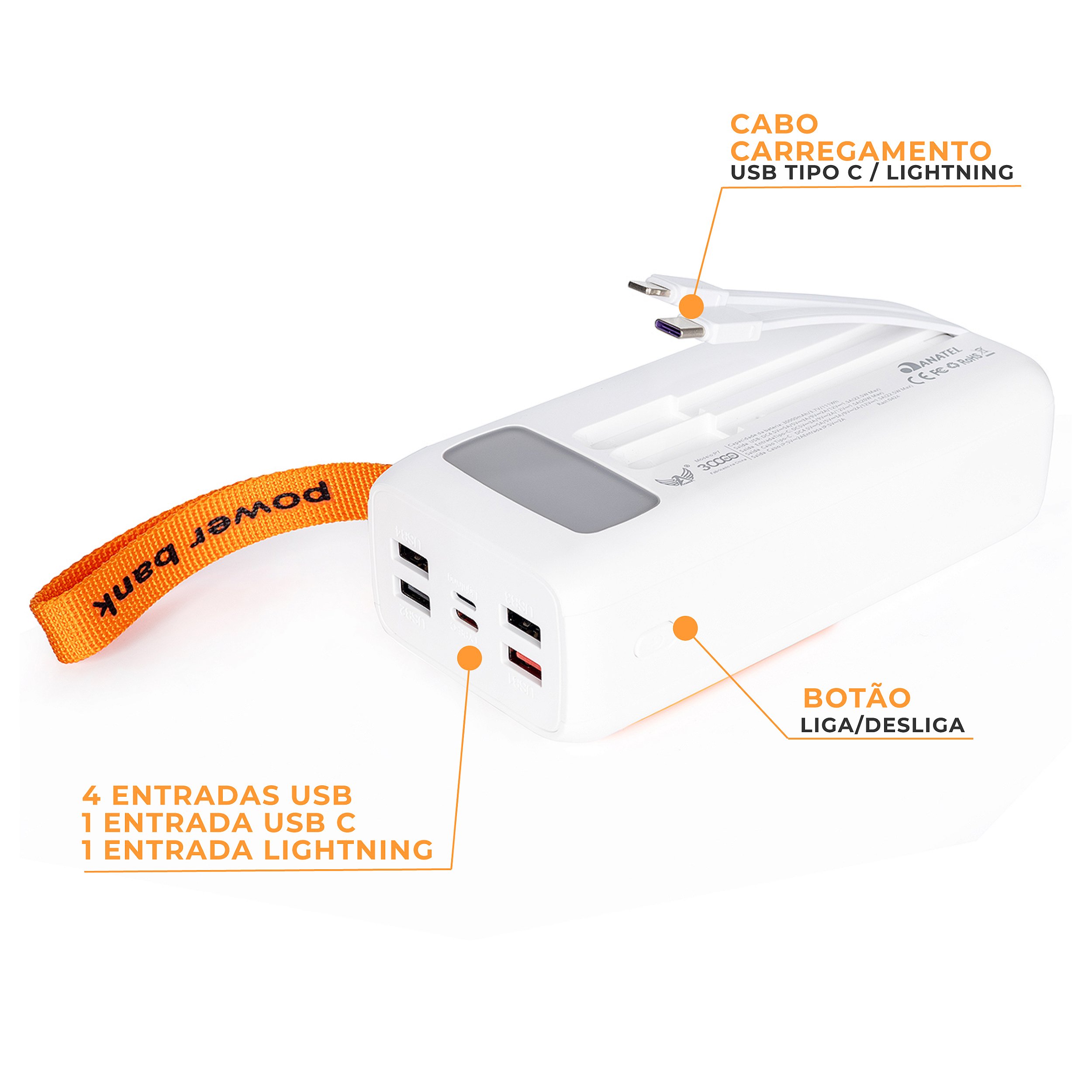 Power Bank 30.000mAh Turbo Carga Super Rápida - Ion Cabos