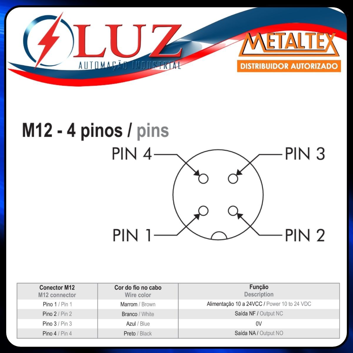 K12-r-5m | Cabo para Sensor C/ Conector M12 Reto - 5 m | Metaltex - LUZ ...