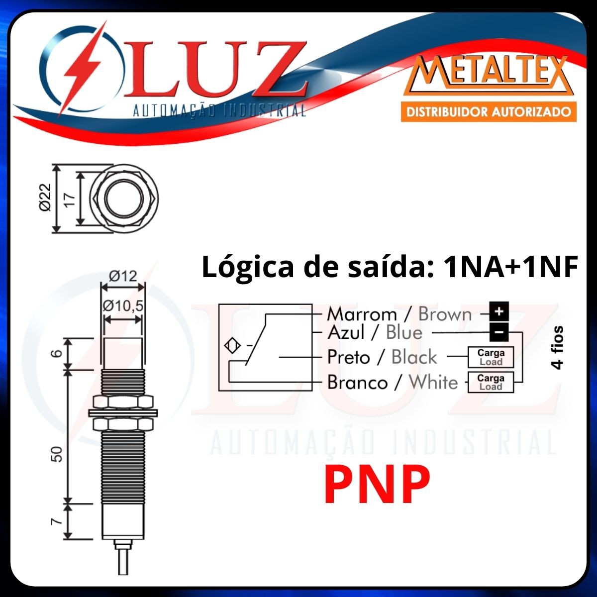 Sensor Indutivo 12mm - Pnp | I12-4-dpc | Metaltex - LUZ AUTOMAÇÃO ...