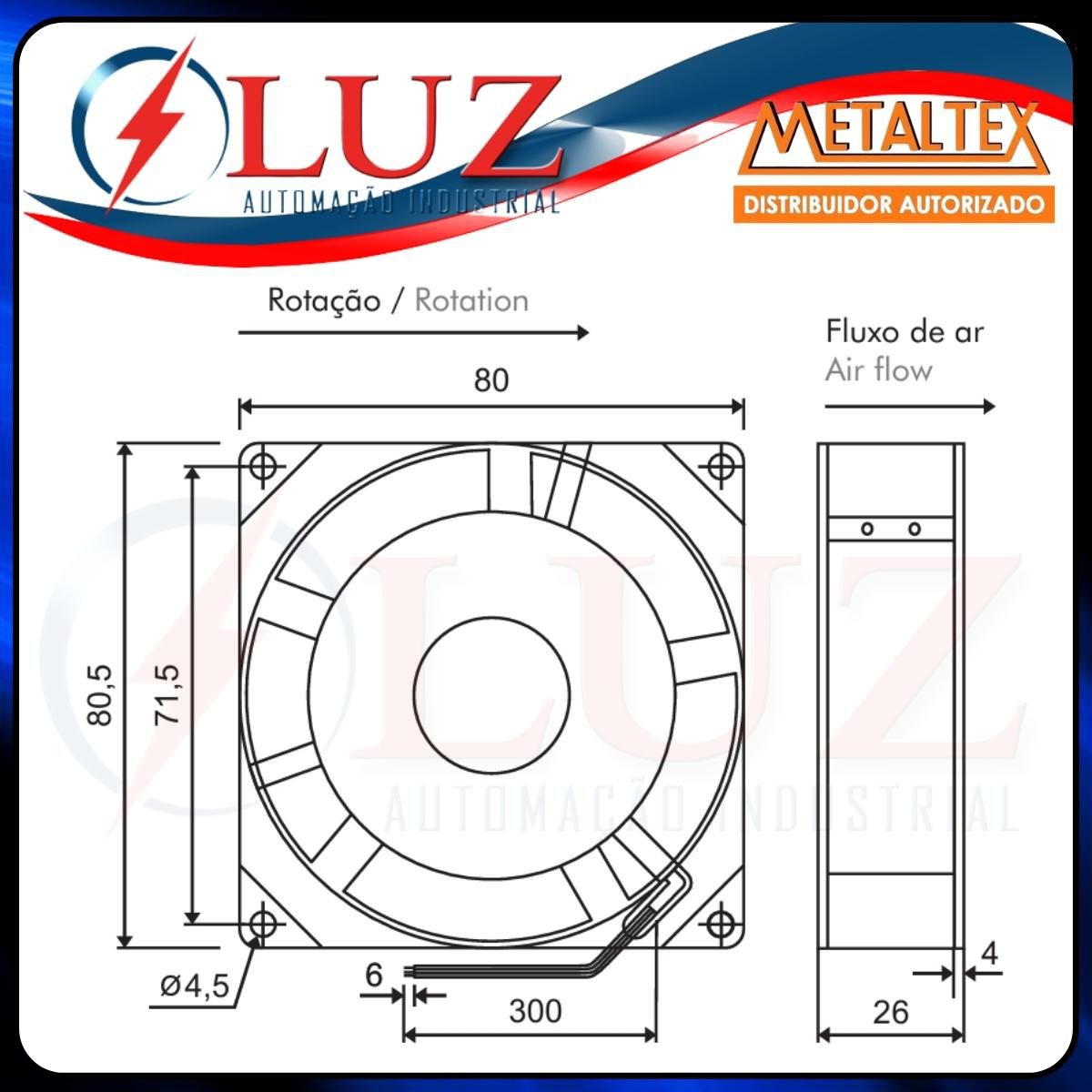 8025D12MS | Ventilador Cooler 80x80x25mm - 12v | Metaltex - LUZ ...