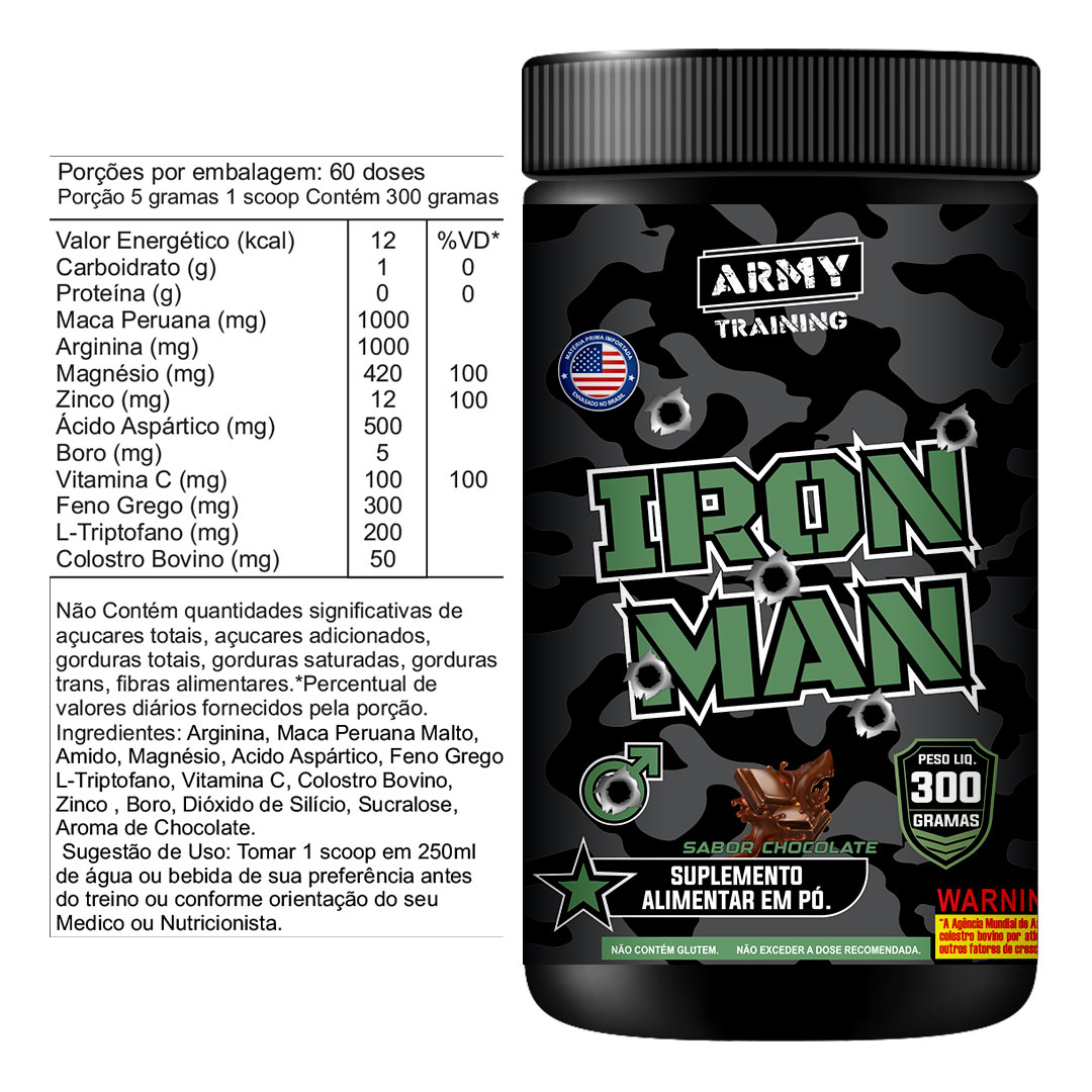 Iron Man Testosterol Pré-Hormonal 300g Sabor Chocolate - Army Training ...