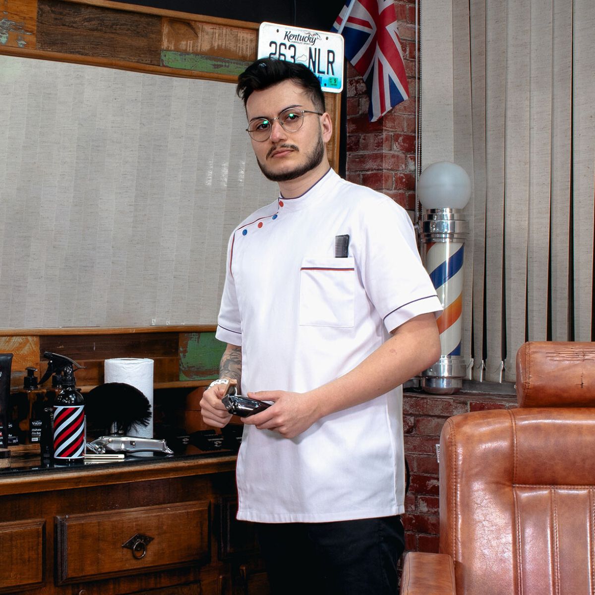 Uniforme Masculino Barbeiro 100% Algodão Branco - Dr Chef - DR.CHEF