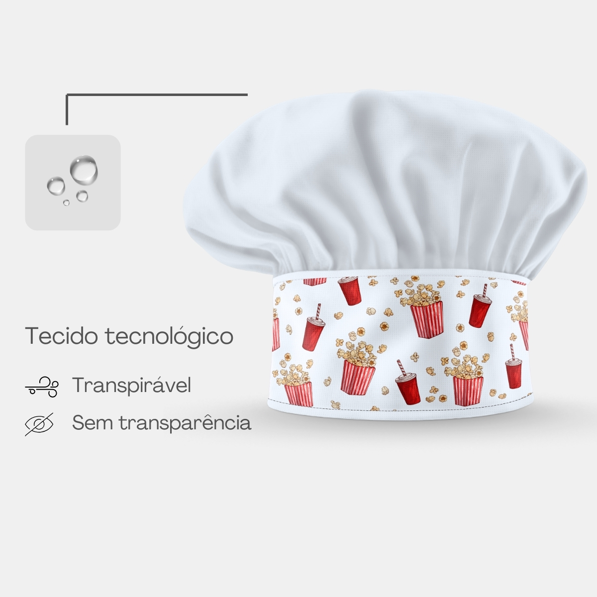 Chapéu Touca Para Chef Cozinha Estampa Pipoca - Dr Chef - DR.CHEF