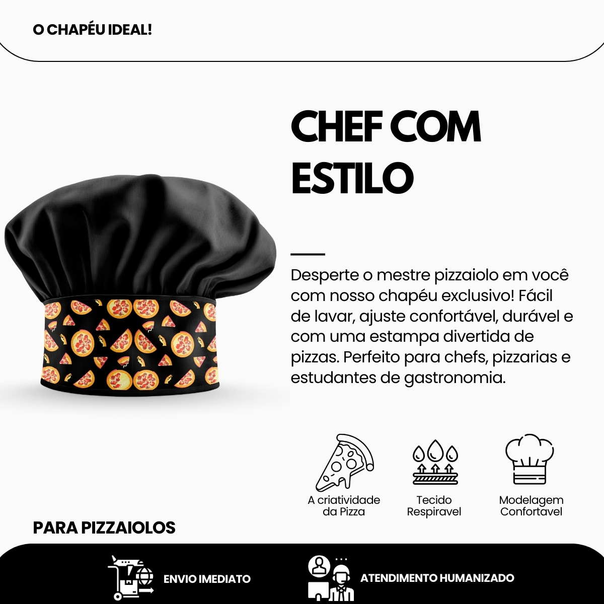 Chapéu Para Chef Cozinha Pizzaoilo Preto - Dr Chef - DR.CHEF