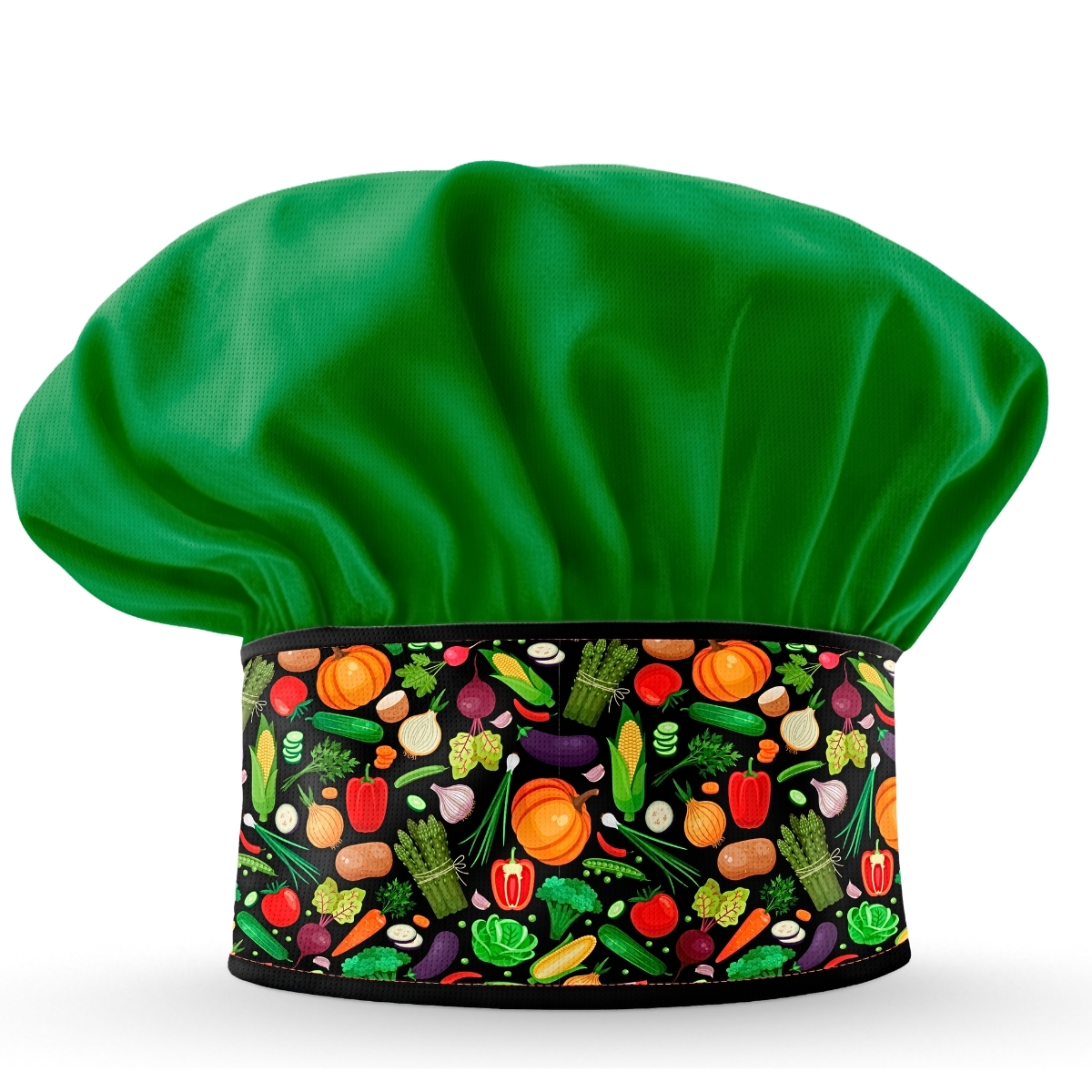 Chapéu Touca Chef De Cozinha Estampa Legumes Preto - Dr Chef - DR.CHEF