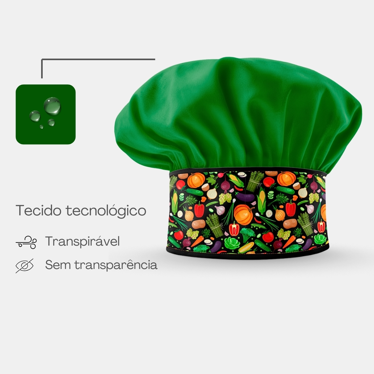 Chapéu Touca Chef De Cozinha Estampa Legumes Preto - Dr Chef - DR.CHEF