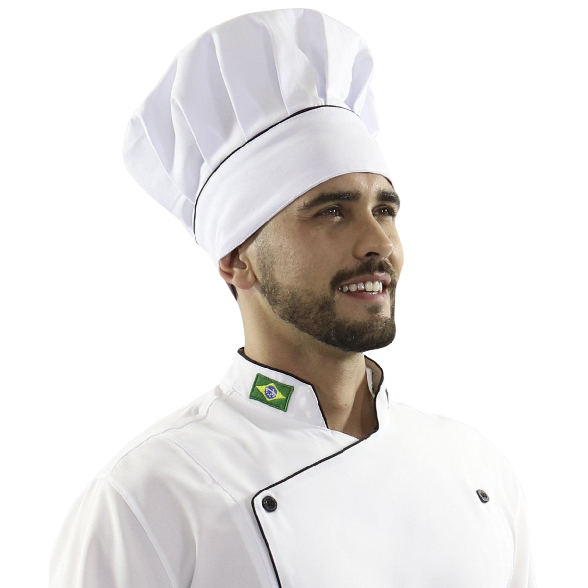 Chapéu Chef Cozinha Profissional Branco Com Preto - Dr Chef - DR.CHEF