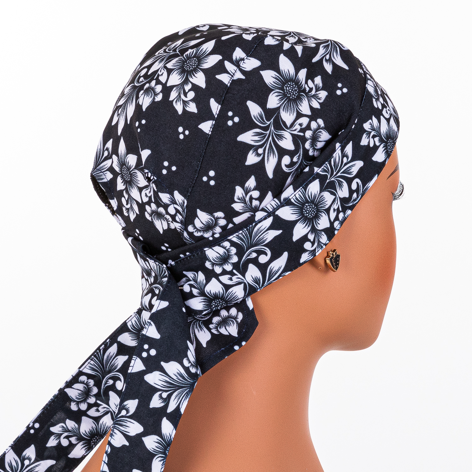 Bandana Para Chef de Cozinha Floral Preto - Dr Chef - DR.CHEF