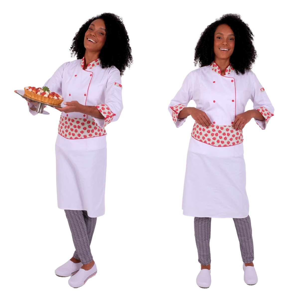 kit Chef de Cozinha Dólmã + Avental Estampa Morangos - Dr Chef - DR.CHEF