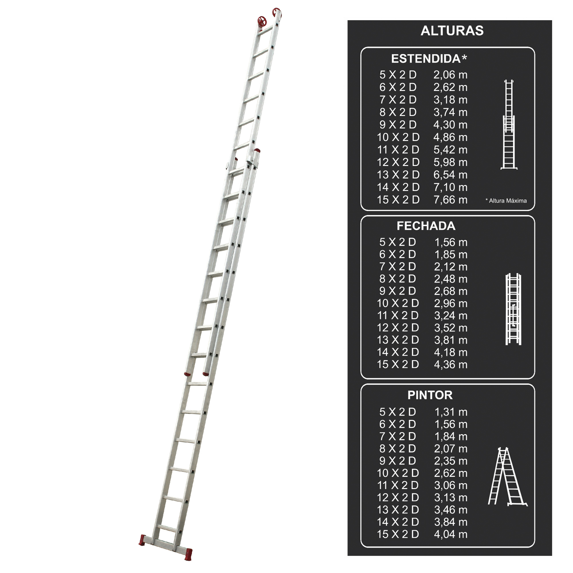 Escada Extensiva 14x2 Degraus em Alumínio BTF - Botafogo Lar & Lazer
