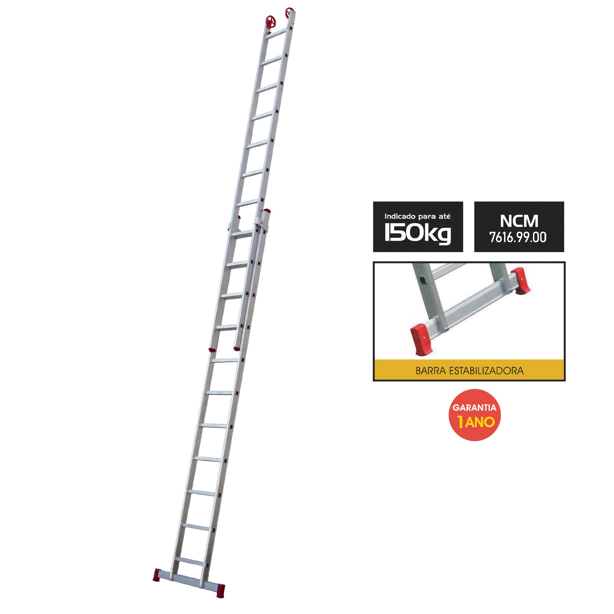 Escada Extensiva 11x2 Degraus em Alumínio BTF - Botafogo Lar & Lazer