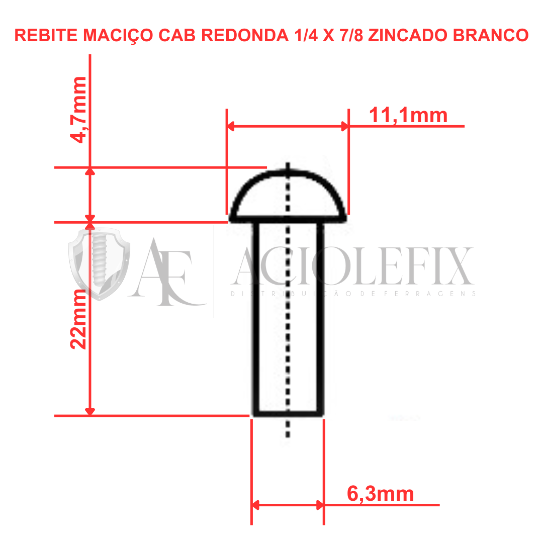 Rebite Maciço Cabeça Redonda 1/4 x 7/8 Zincado (6,3 x 22) - 1 Kg ...
