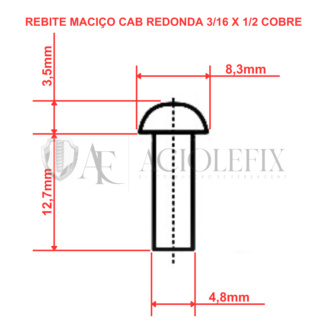 Rebite Maciço Cabeça Redonda 3/16 x 1/2 Cobre (4,8 x 12,7) - 1 Kg ...