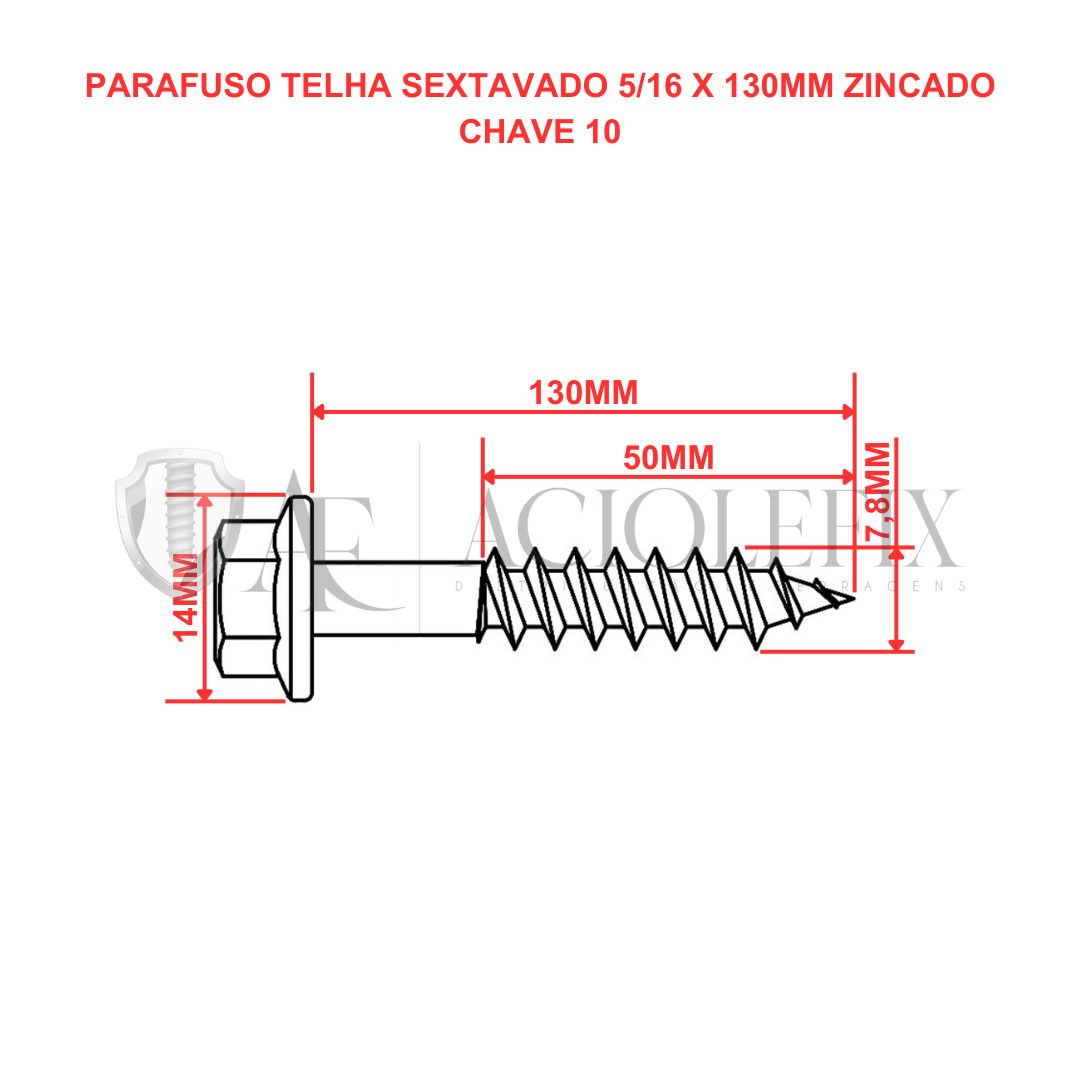 Parafuso Telha Sextavado Rs 5/16 x 130mm + Vedação - Zincado - Aciole Fix