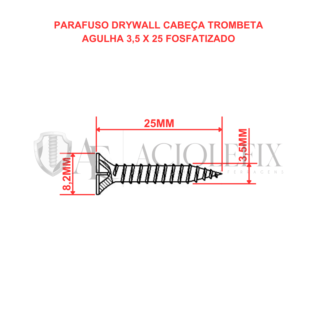 Parafuso Drywall Trombeta Agulha 3,5 x 25 Fosfatizado - Aciole Fix